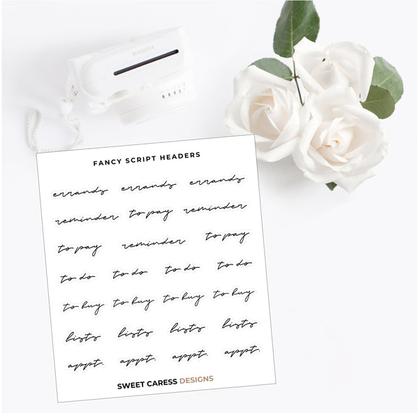 Fancy Script Headers – Sweet Caress Designs